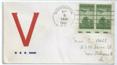 US EVENT Cover VJ DAY Washington DC Sep 2 1945 A. Roberts V ...- Pair ...