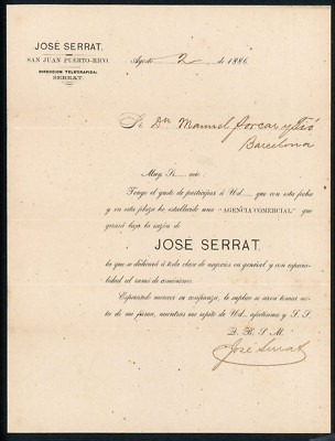 ANTIQUE MAILED LETTER / DOCUMENT / JOSE SERRAT / SAN JUAN PUERTO RICO ...
