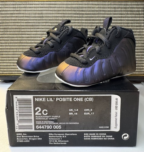 Nike Little Posite One Shoes Toddler 2C Size Black Purple Lace Up ...