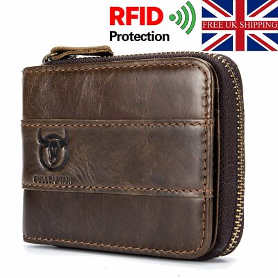 Mens Wallet Zip Around 100%Genuine Leather RFID Blocking Bifold with ...