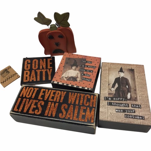 Halloween Plaque Box Signs Lot Witch Pumpkin Gone Batty humor Vintage ...