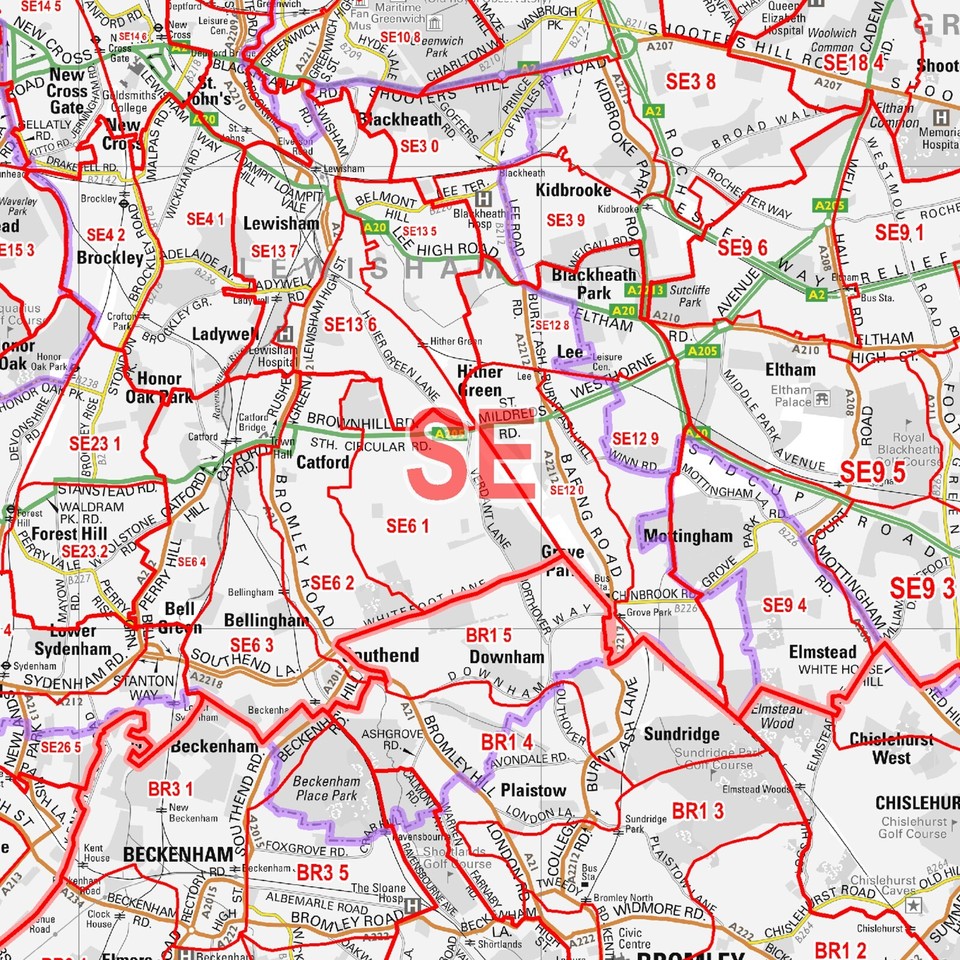 Sector Map 8 Postcode London & M25 Wall Map With Motorway A & B Roads ...