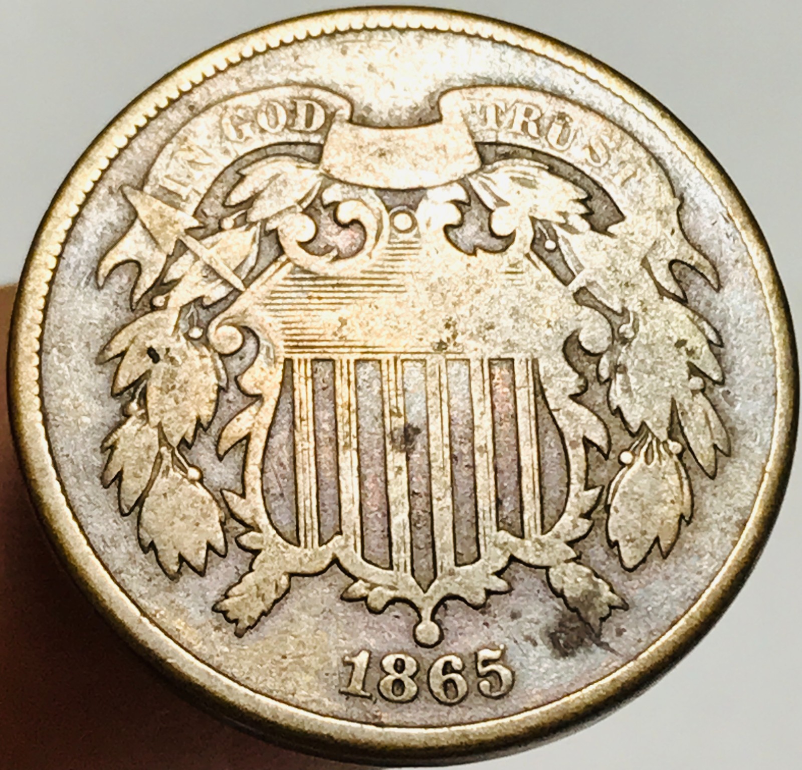 1865 Two Cent Piece 2C Ungraded Civil War Date US Copper Coin CC28806 ...