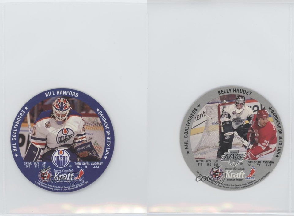 1992-93 Kraft Stanley Cup Centennial Bill Ranford Kelly Hrudey 8tn | eBay