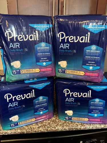 4 Prevail Air Incontinence Daily Briefs Size 3 Ultimate Plus Absorbency ...