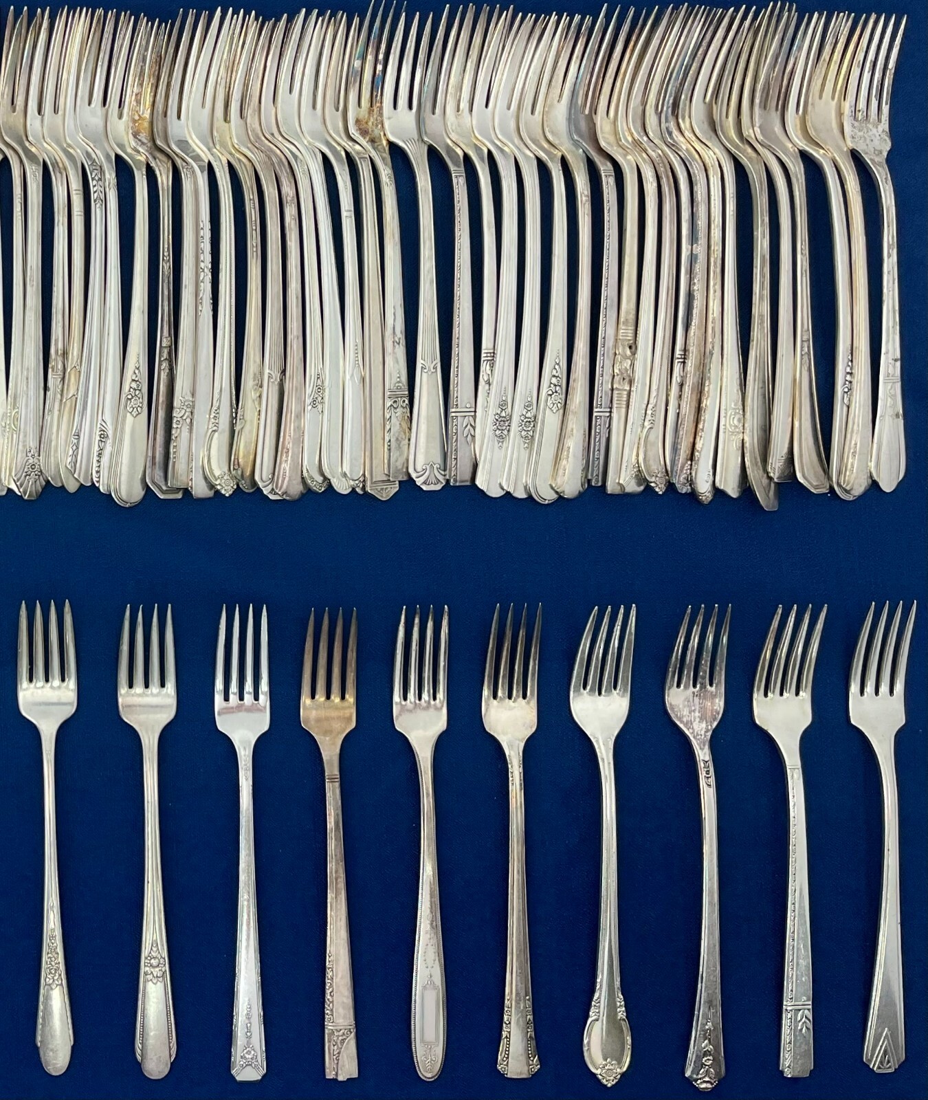 100 Silverplate GRILL FORKS Craft Lot SIMPLE Design Patterns Silverware ...