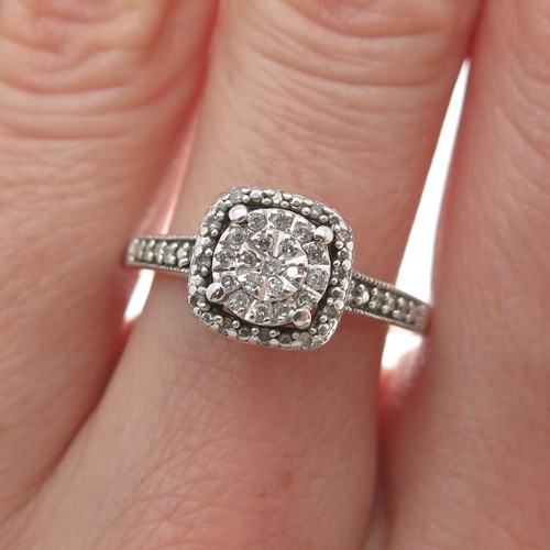 925 Sterling Silver Real Round-Cut Diamond Cushion Promise Ring Size 7 ...