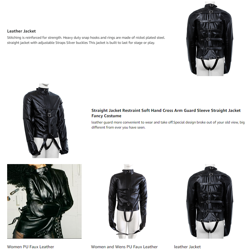 Straight Jacket Asylum Body Harness Straight Jacket Costume Armbinder ...