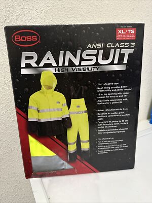 Boss Ansi Class 3 Two Piece Rainsuit High Visibility XL/TG Reflective ...