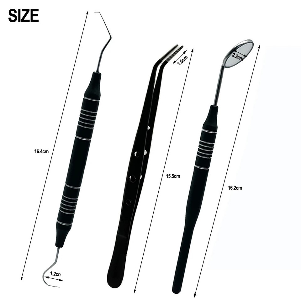 3pcs Black Dental Oral Cleaning Tool Kit Teeth Cleaning Dentist Tools ...