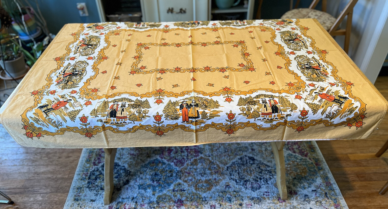 Vintage German Tablecloth Yellow And Orange Flowers 57x48 Rectangle | eBay