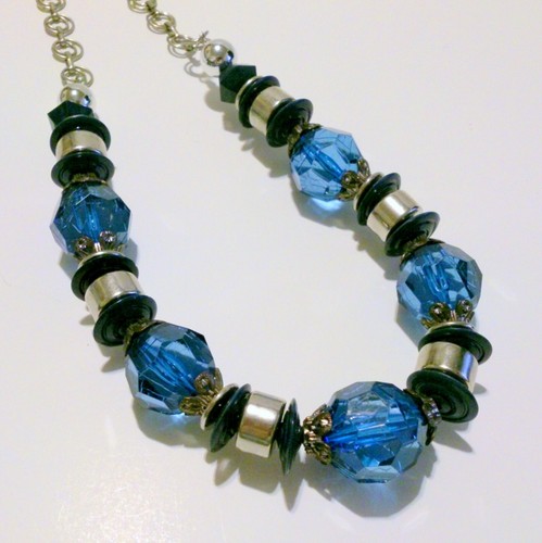 Super Chunky Blue and Silver Beaded Necklace | eBay