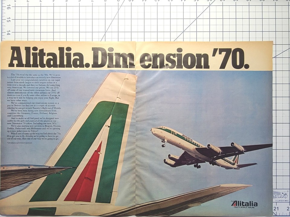 Alitalia Italy's World Airline Dimension '70 New Services Vintage Print ...