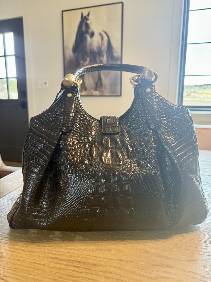 BRAHMIN ELISA HOBO BLACK MELBOURNE Genuine LEATHER SATCHEL SHOULDER BAG ...