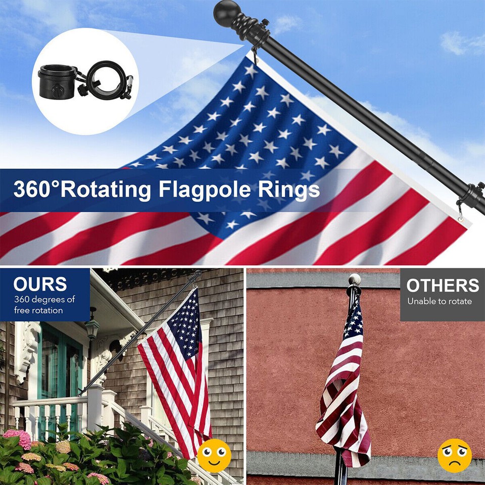 2X 6Ft Flag Pole Kit Flag Pole House Porch Black Holder Wall Mounting ...