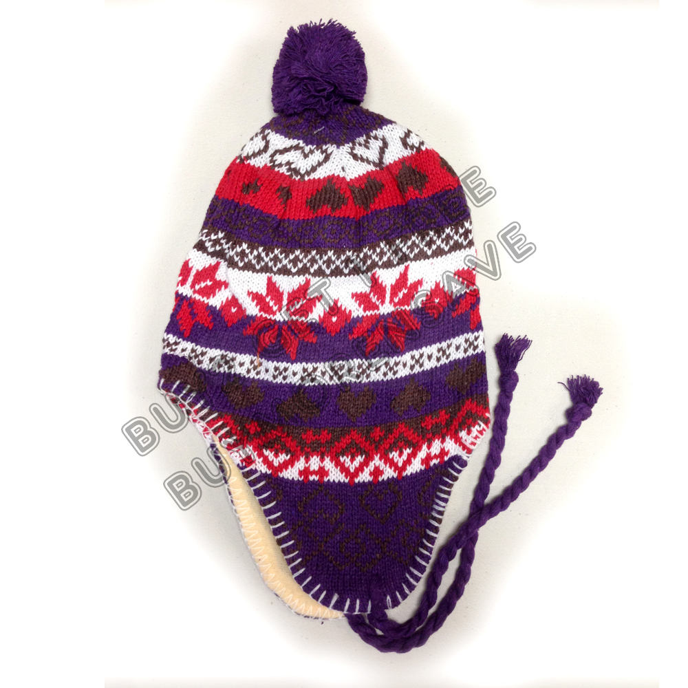 Winter Peruvian Ear Flap Ski Hat Beanie Cap Snow Flakes Color RANDOMLY ...