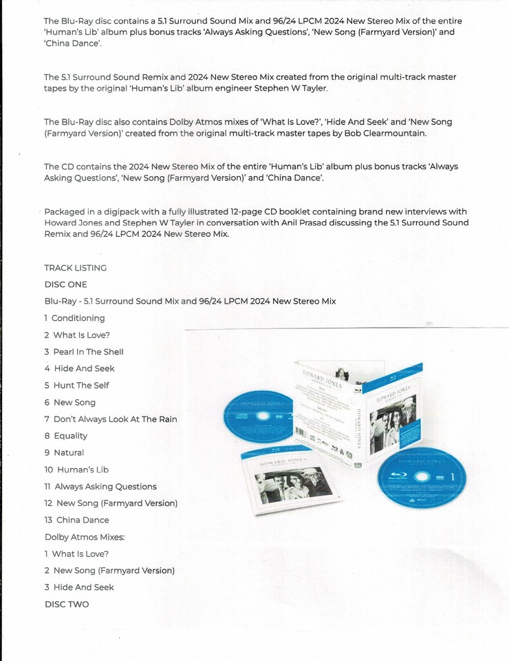 HOWARD JONES - HUMAN'S LIB (CD & BLUE-RAY) NEW *29 TRACKS*IN STOCK* | eBay