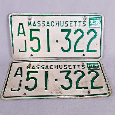 Vintage 80s Massachusetts License Plates Matching Set AJ 51 322 Green ...