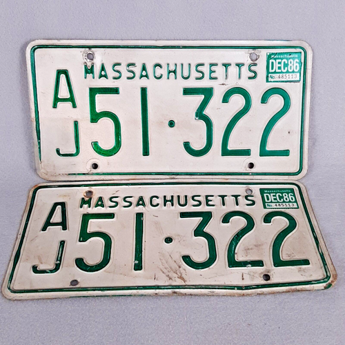 Vintage 80s Massachusetts License Plates Matching Set AJ 51 322 Green ...