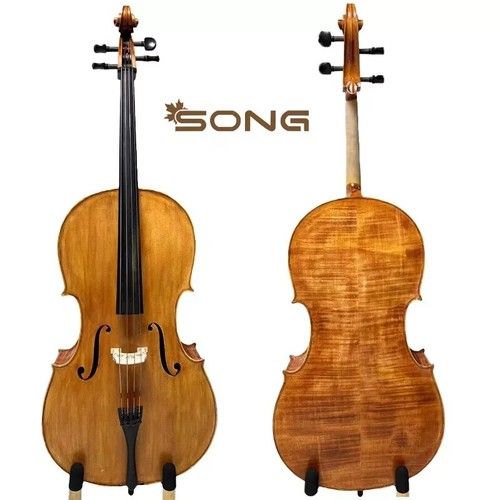 Gold Cello 4/4 full size, Hand made,Loud Rich Sound,Flames Maple wood ...
