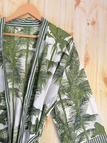 Indian Green Palm Tree Striped Kimono Cotton Bridal Bath Robe Maxi ...
