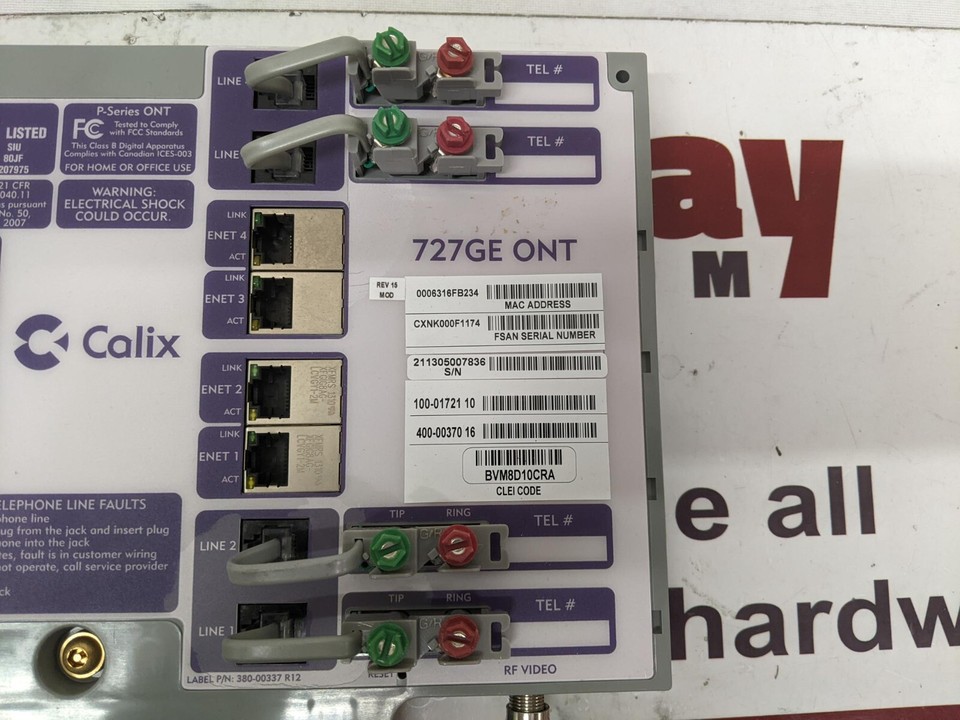 Calix 100-01721 727GE ONT Optical Network Terminal with 4 Eth Ports + 4 ...