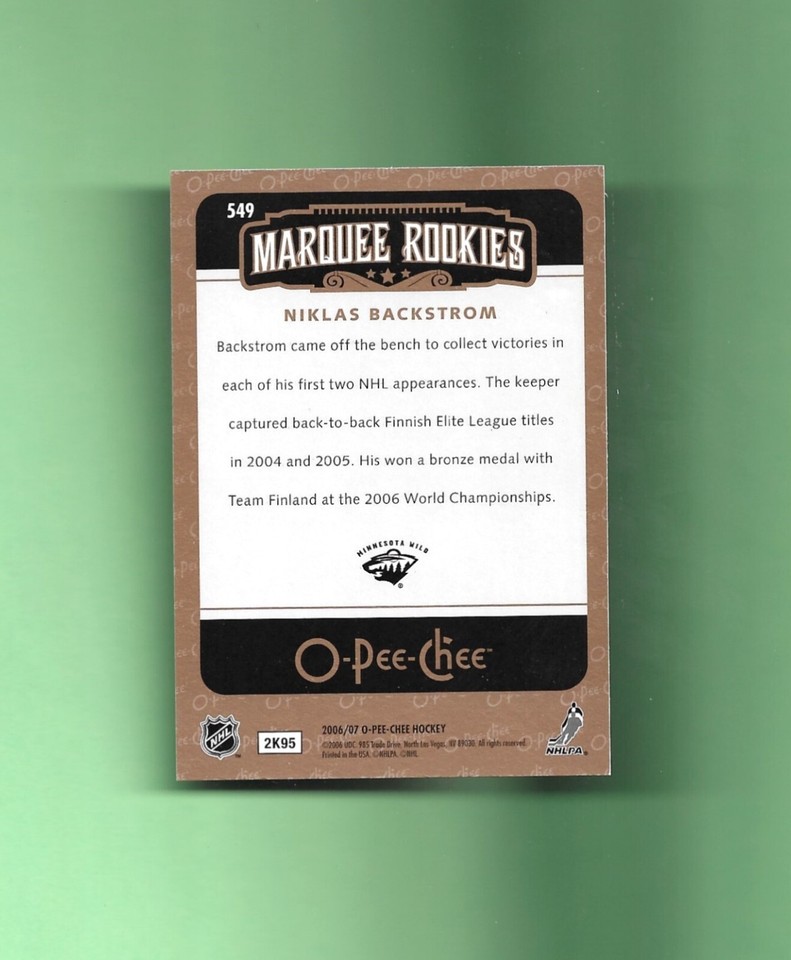 2006-07 O-PEE-CHEE OPC MARQUEE ROOKIE RC # 549 NIKLAS BACKSTROOM WILD ...