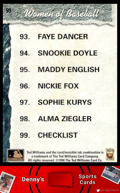 1994 Ted Williams #99 Women of Baseball Checklist CL MLB Baseball Card ...