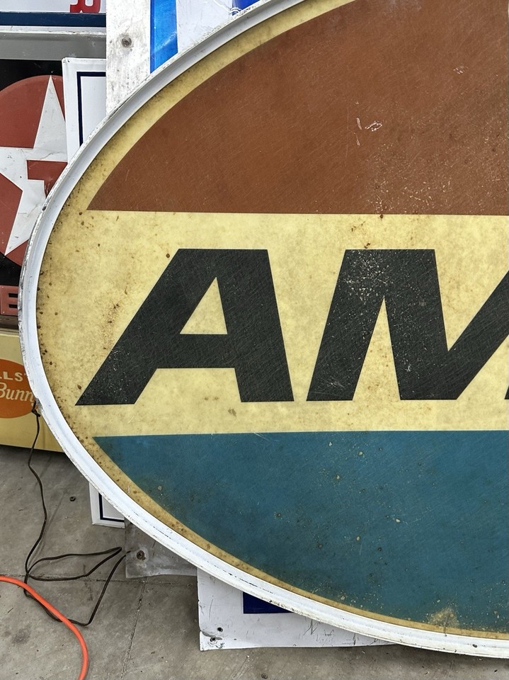 LARGE Vintage AMOCO Double Sided Swinger Sign Gas Oil Mancave Garage ...
