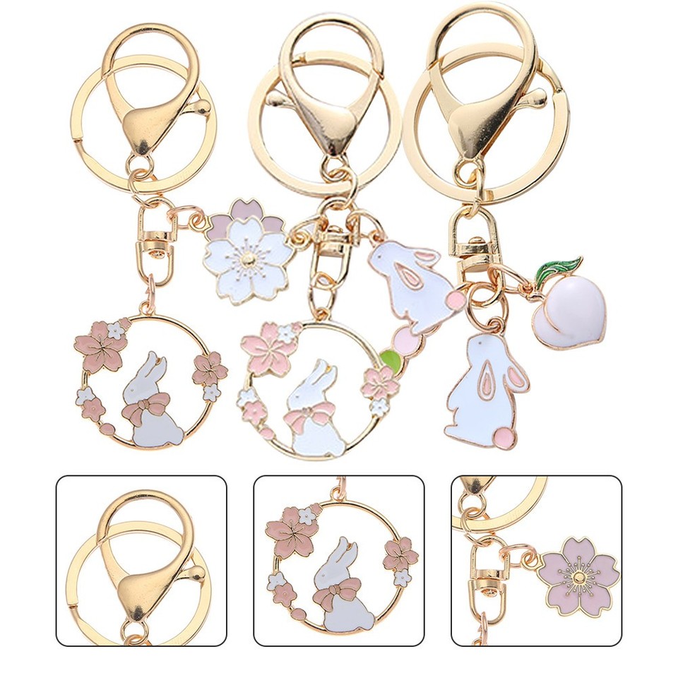 3 Pcs Small Rabbit Charm Cute Animal Keychain Bunny Charms Pendants ...