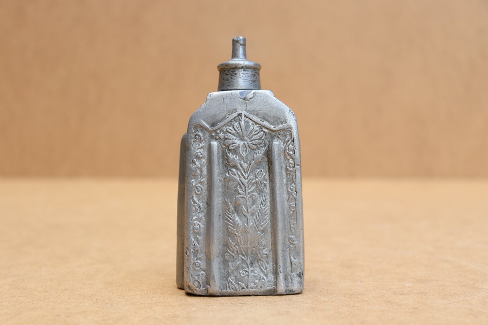 Antique Bottle Primitive Hand Wrought Forged Lead Flask Bottle Marked ...