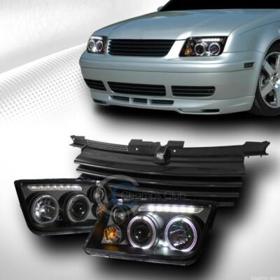 Fits 99-05 VW Jetta MK4 Blk LED Halo Projector Headlights Parking w/Fog ...
