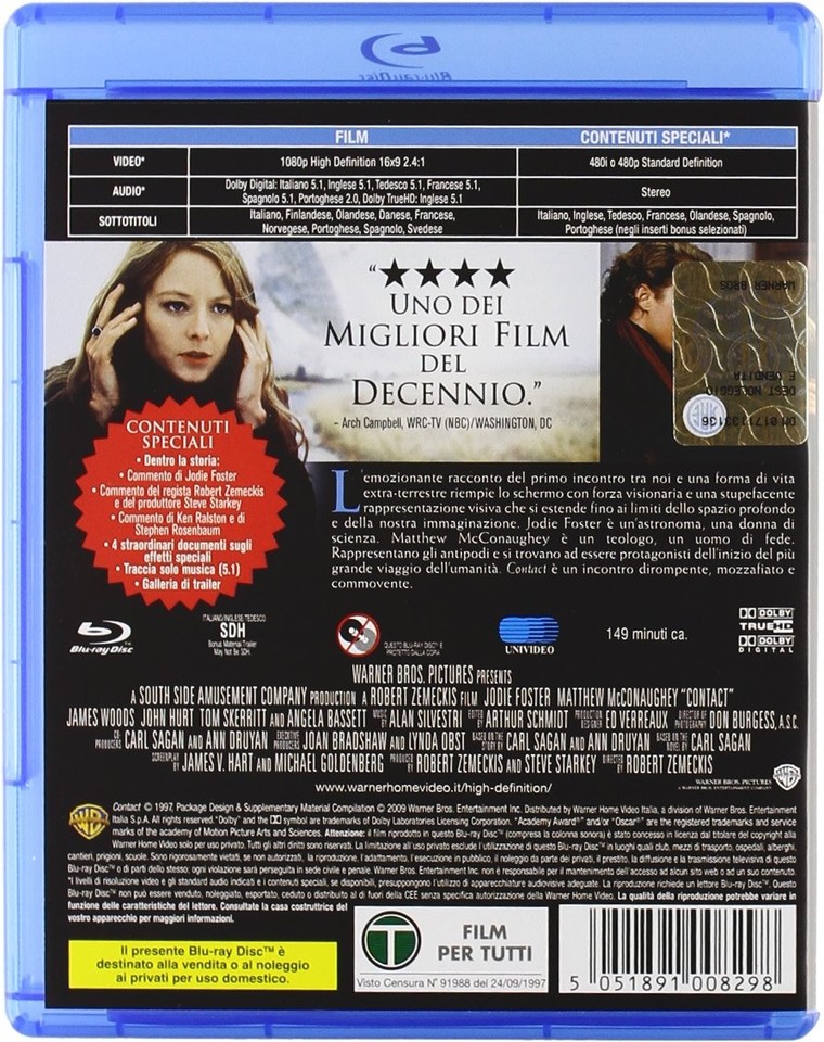 Contact (Blu-ray) Carl Sagan Jena Malone David Morse Robert Zemeckis | eBay