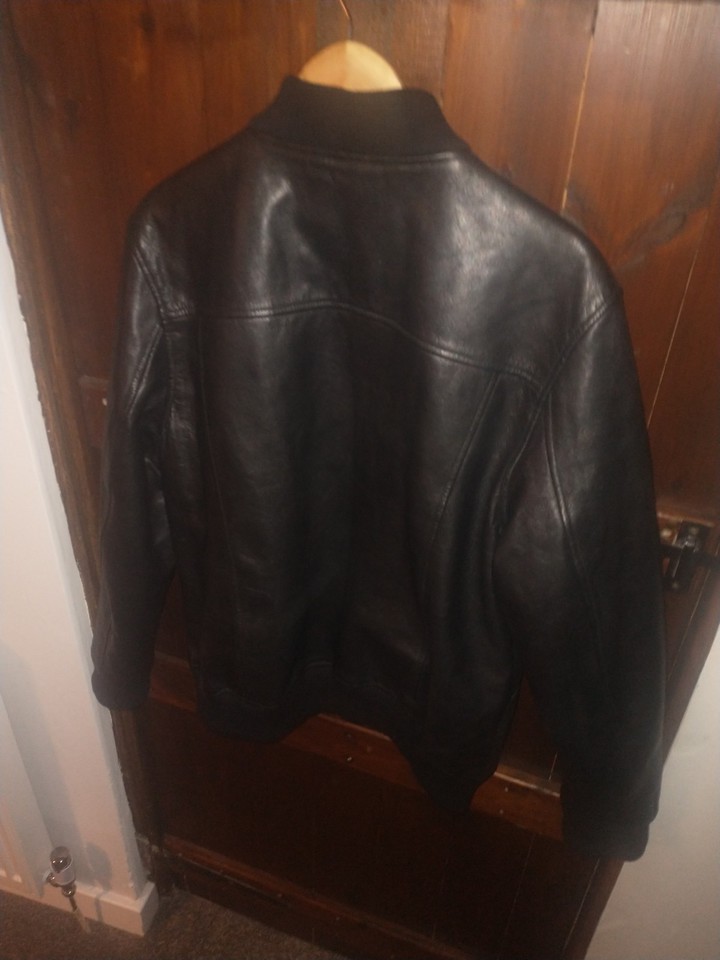 Next Men Outerwear Black Leather Bomber Jacket Zip Up Size L Large ...