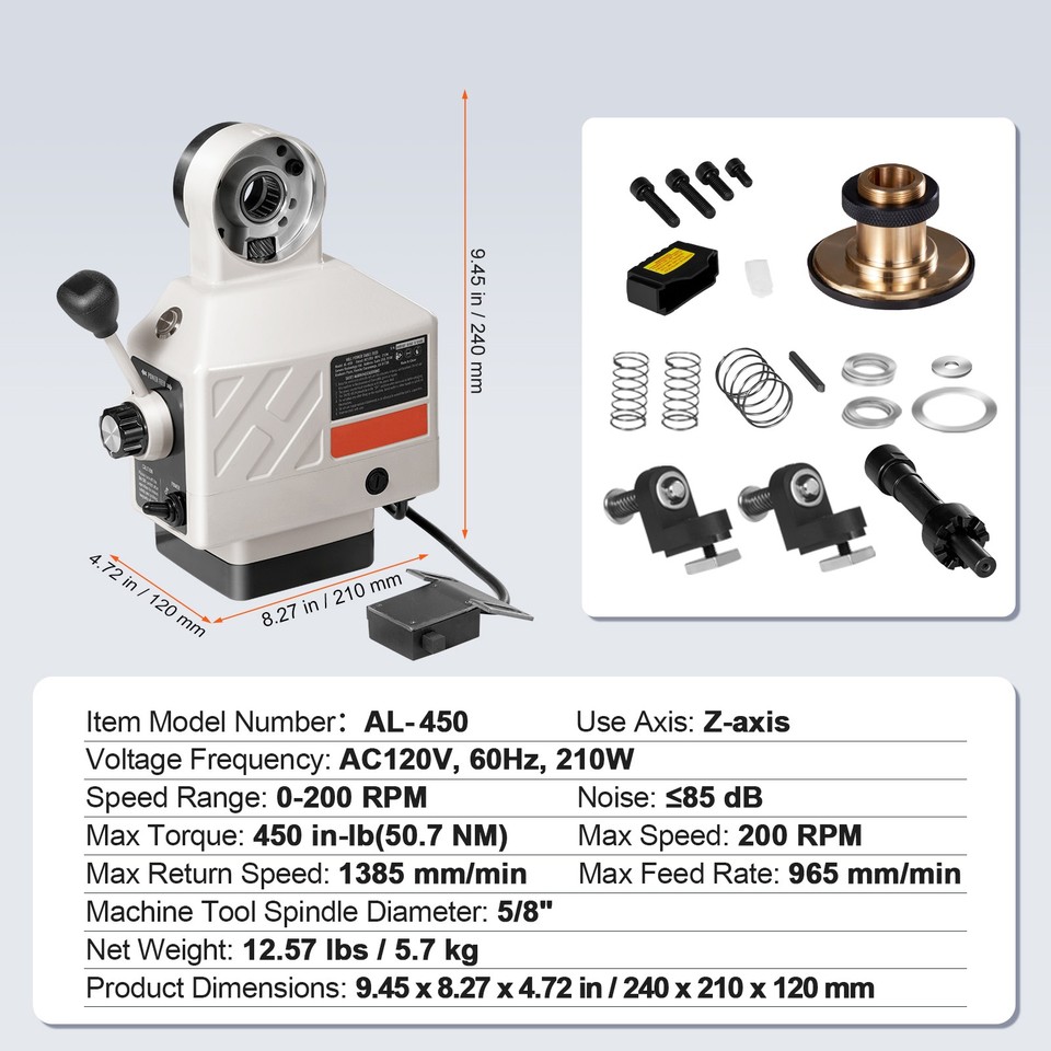 Z-Axis Power Feed Table Mill for Milling Machine 450 in-lb Torque 0 ...