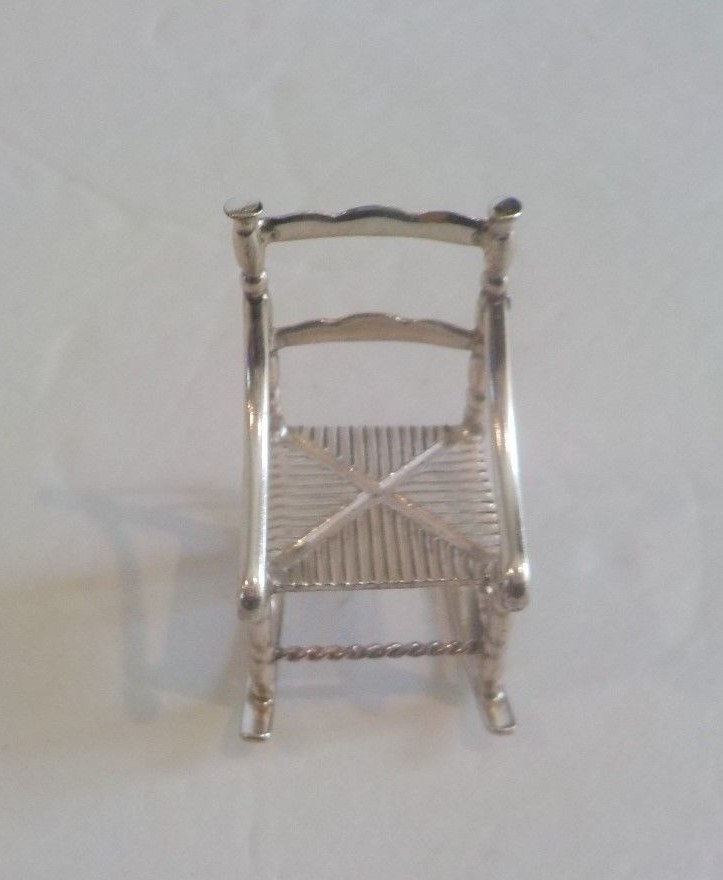 NICE VINTAGE DUTCH .833 SILVER MINIATURE DOLL HOUSE ROCKING CHAIR w ...