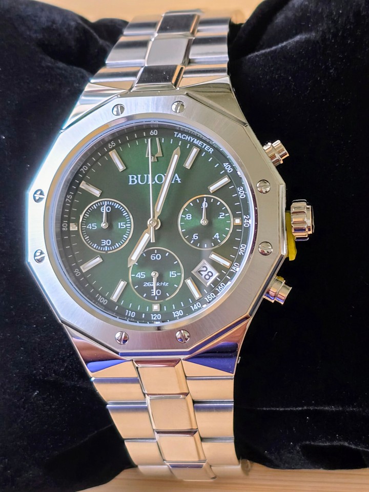 Bulova Precisionist Green Dial Octagon Chronograph Men's Watch 96B409 ...