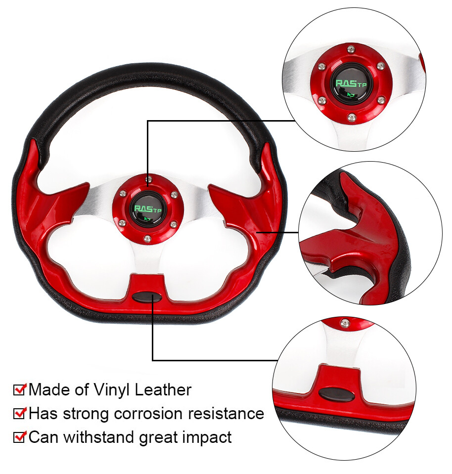 12.5" Universal Red D Shape Racing Steering Wheel Quick Release Adapter ...