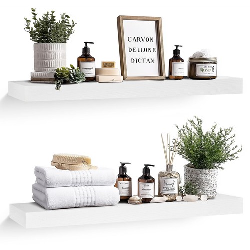 36x8x1.6 inch Floating Shelves Set of 2 – Solid Wood Rustic White Wall ...