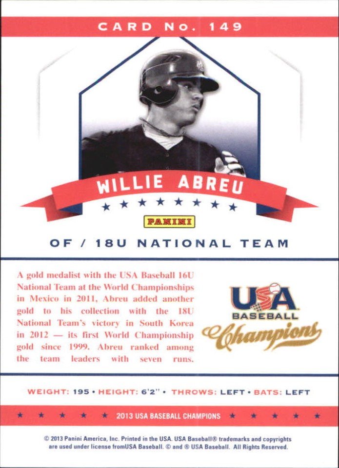 2013 USA Baseball Champions National Team Mirror Red #149 Willie Abreu ...