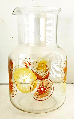 Vtg Pyrex Corning Glass Juice Carafe Pitcher Oranges Lemons 1.5 QT ...