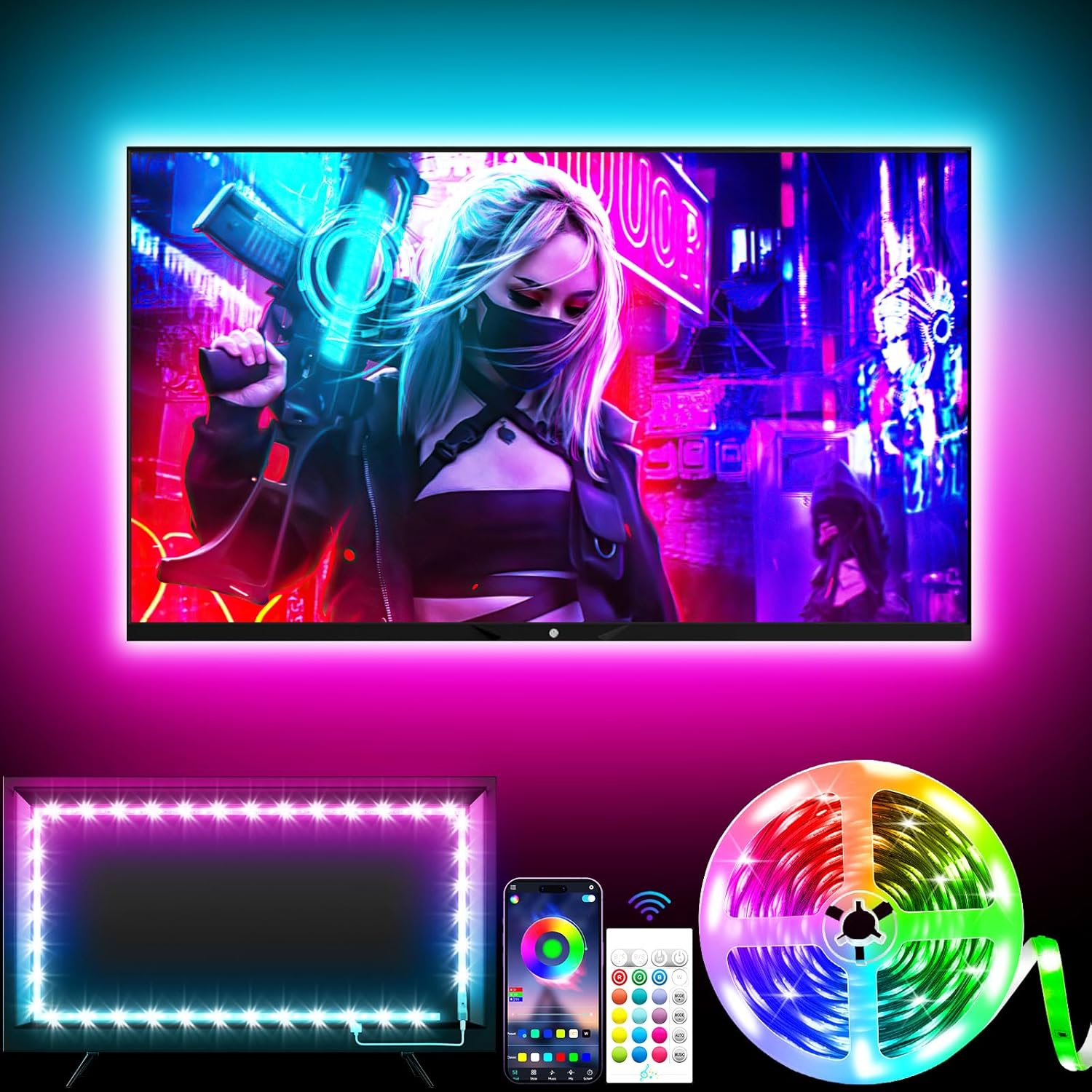 LED Lights for TV, 16.4Ft TV LED Backlight for 50-75In, RGB TV LED ...