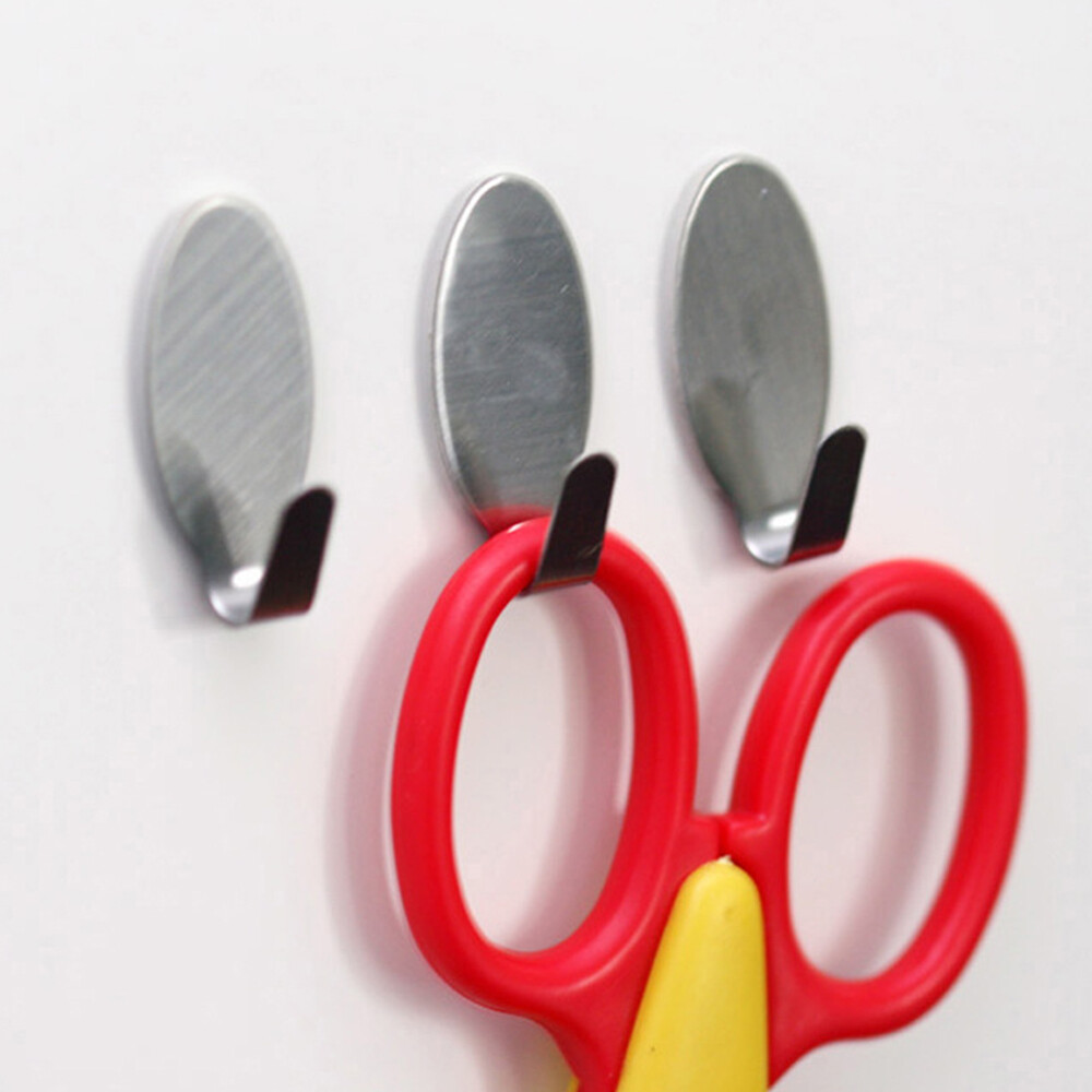 6/12x Self Adhesive Hooks Stainless Steel Strong Sticky Stick on Wall ...