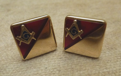 Vintage Masonic Cufflinks Marked Anson Gold Tone with Ruby Red Free ...
