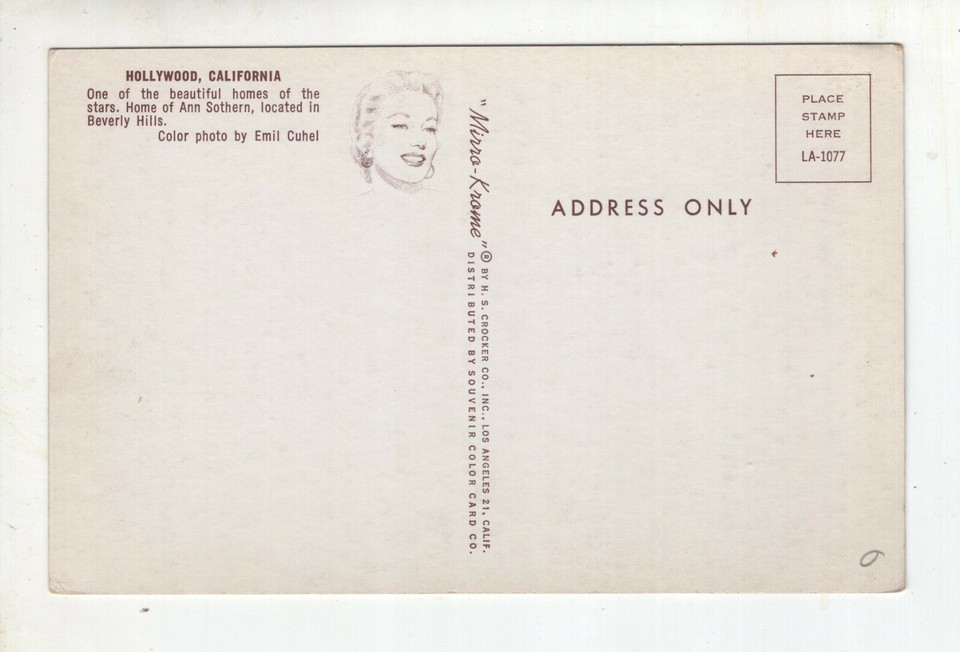 Postcard: Home of Ann Southern - Beverly Hills - California | eBay