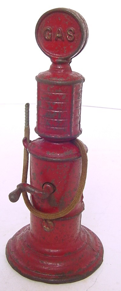 1920s ARCADE 7" CAST IRON RED SERVICE STATION GAS PUMP w WORKING DIAL ...