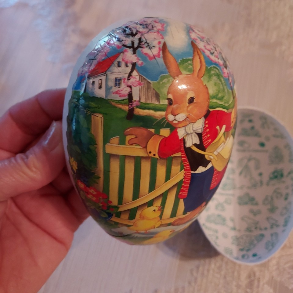 Vintage Cardboard Paper Mache Easter Egg Candy Box Germany Rabbit Mail ...