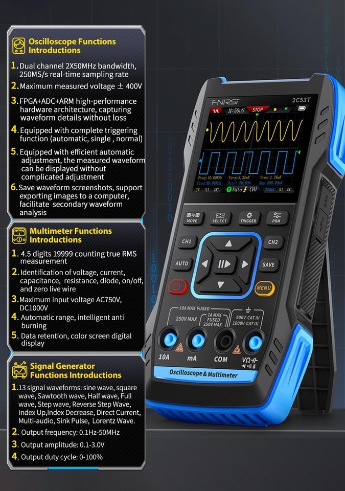 Compact 3-in-1 Oscilloscope, Multimeter & DDS Signal Generator - 6H ...