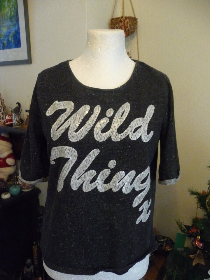George grey and white sequin Wild Thing top size 16 | eBay