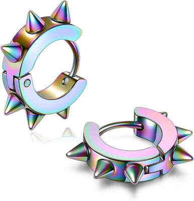 Stainless Steel Hoop Earrings Men Women Punk Dangle Spikes Piercing ...